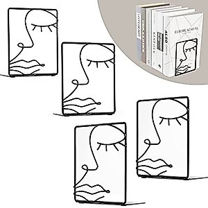 Book Ends Bookends for Shelves - Decorative Simple Design Bookends Non Skid Book Stoppers for Heavy Books CDs, Metal