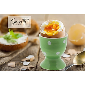 Servette Home Ceramic Egg Cup Polka Dot Soft Boiled Egg Holder - Set of 2 (Green)