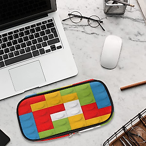 Building Block Big Capacity Pencil Pen Case Colorful Large Pencil Pouch with Zipper Compartments Pencil Bag for Boys Girls Adults Student Office School Supplies