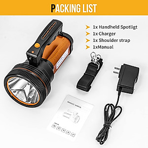 Vanvale Rechargeable Searchlight Handheld LED Tactical Flashlight with Handle Spotlight 6000 Lumens High-Power Super Bright Torch with USB Output Torch (Gold)
