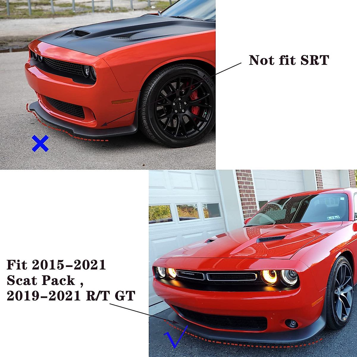 Front Bumper Lip Compatible with 2015-2021 Dodge Challenger R/T Scat Pack 2019-2021 R/T GT Red Not for SXT Widebody