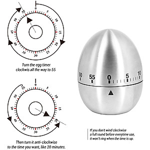 U/S Egg Kitchen Timer Cute Manual,Stainless Steel Metal Mechanical Visual Countdown Cooking Timer with Loud Alarm for Kids Cooking Tools