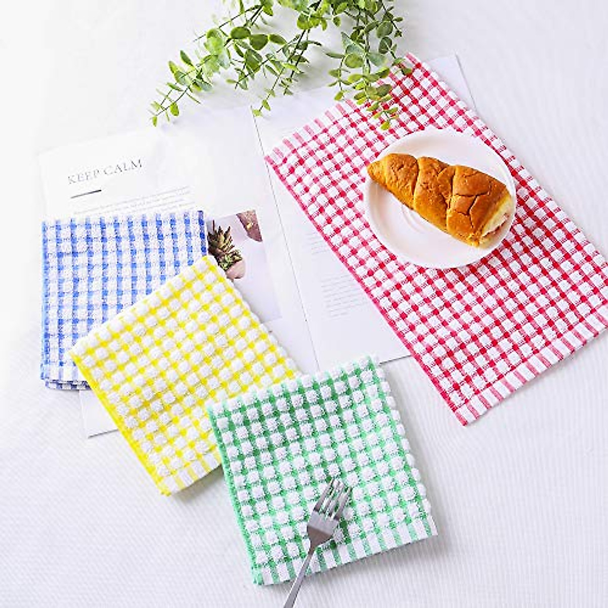 Kitchen Dishcloths 12pcs 11x12 Inches Bulk Cotton Kitchen Dish Cloths Scrubbing Wash Cloths Sets (Mix color)