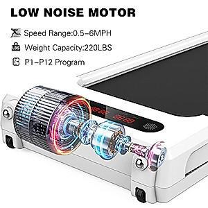 GOYOUTH 2 in 1 Under Desk Electric Treadmill Motorized Exercise Machine with Wireless Speaker, Remote Control and LED Display, Walking Jogging Machine for Home/Office Use