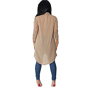 Andongnywell Women's Blouse High Low Hem Shirt Long Sleeve Tops Irregular mid-Length Long-Sleeved Chiffon Shirt (Black,5,XX-Large)