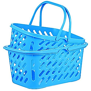 Alipis Play Grocery Basket Mini Shopping Basket Plastic Grocery Basket with Handle, Toys Storage Organizer Kitchen Storage Baskets, Blue, 2Pcs
