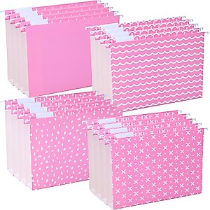 Estune 24 Pcs Pink Letter Size File Folder Cute Decorative Hanging Folders with Heavy Duty 2 Inch Expansion Includes Tabs and Inserts for Office School Classroom Supplies, 4 Styles