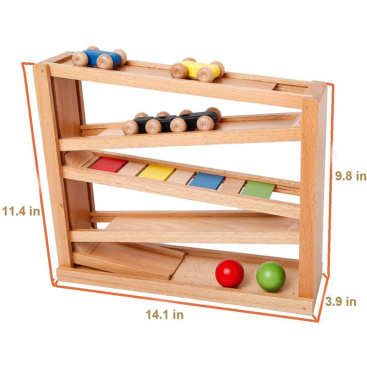 Wooden Ramp Racer. Race Track for Toddlers and 3 Wood Cars and 2 Balls,Toddler Toys for 1 2 3 Year Old Boy and Girl Gifts