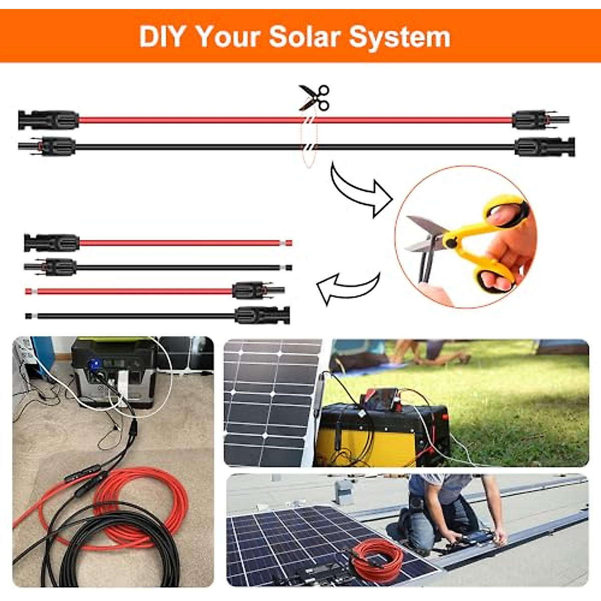 10AWG Solar Extension Cable 10 Feet, 10 Gauge Solar Panel Cables 10FT for Solar Systems, Car, RVs, and Boats, Tinned Copper PV Wire Ends with Solar Connector (10ft Red+10ft Black)