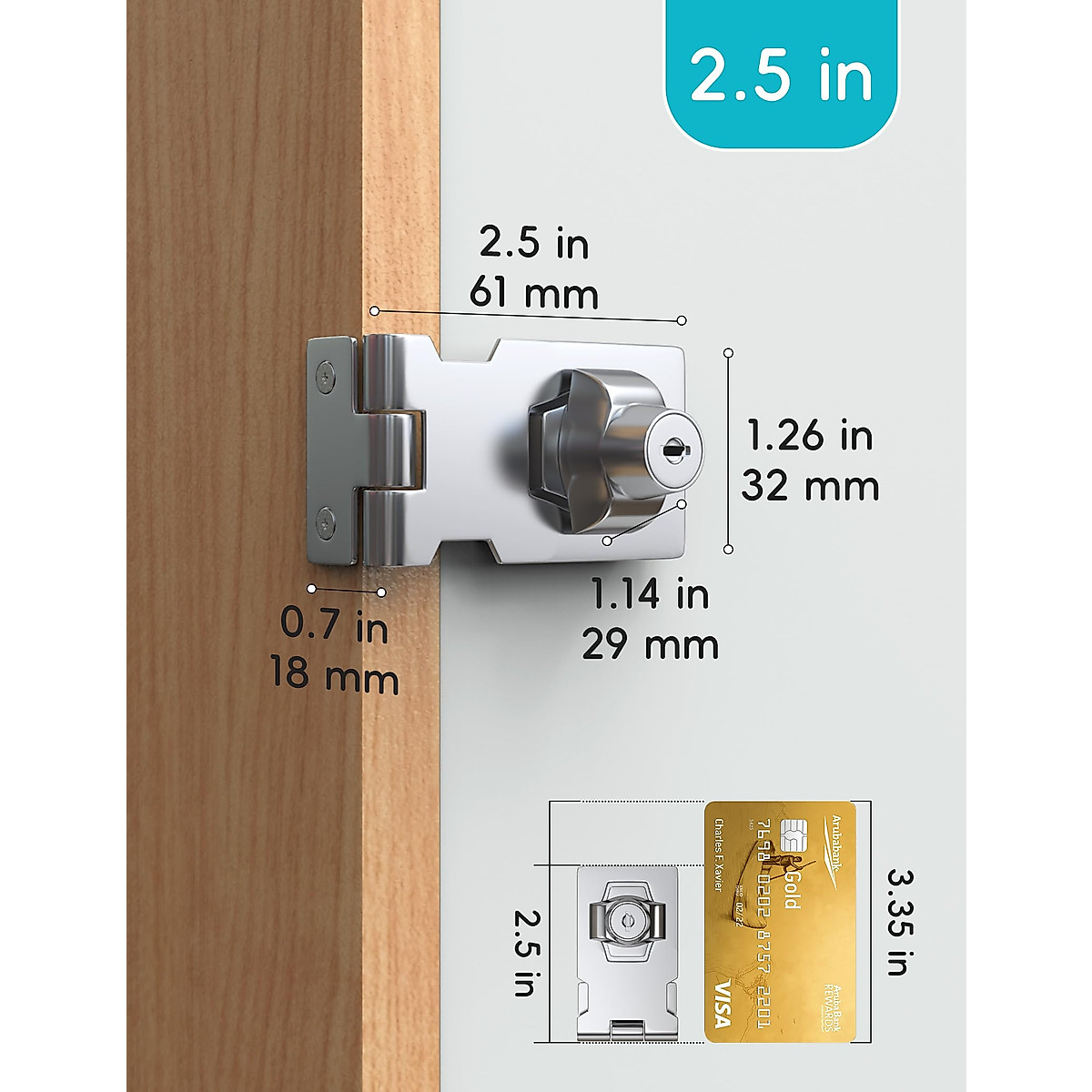 I-EASYDWW Keyed Hasp Locks, Cabinet Locks, Twist Knob Keyed Locking Hasp for Cabinet Small Door, Zinc Alloy with Iron Chrome Plating, with Keys and Screws, Silver, 2.5 Inches