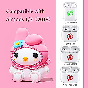 Cute Airpods 2nd Generation Case Cover, Soft Silicone Pink Kawaii Airpods Case for 2nd/1st, Funny Aesthetic Cool 3D Case Cute for AirPods 1&2nd with Lanyard Keychain (Pink)