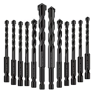 12pcs Black Masonry Drill Bits Set, Mgtgbao Ceramic Tile Drill Bits Carbide Tip for Glass, Brick, Tile, Concrete, Plastic and Wood with Size 4mm,5mm,6mm,8mm,10mm,12mm