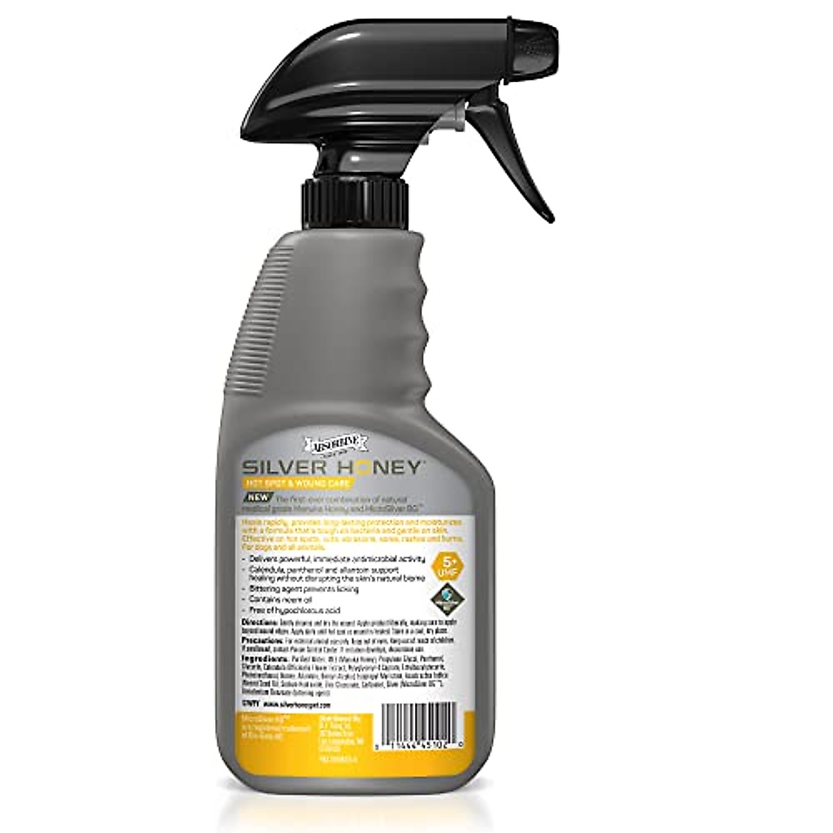 Absorbine Silver Honey Hot Spot & Wound Care Spray Gel, Manuka Honey & MicroSilver BG, Medicated Skin Care & Itch Relief for Dogs, Cats, Small Animals, 8oz Bottle
