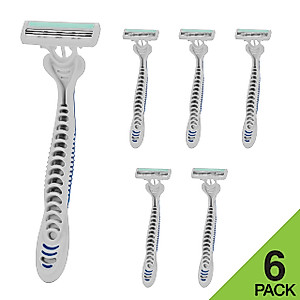 BROOKSTONE, 6 Pack Disposable Razors for Men or Women, Triple Stainless Steel Blade for Maximum Precision, Aloe Vera Strip Sooths Skin While Shaving, Pivoting Moving Head