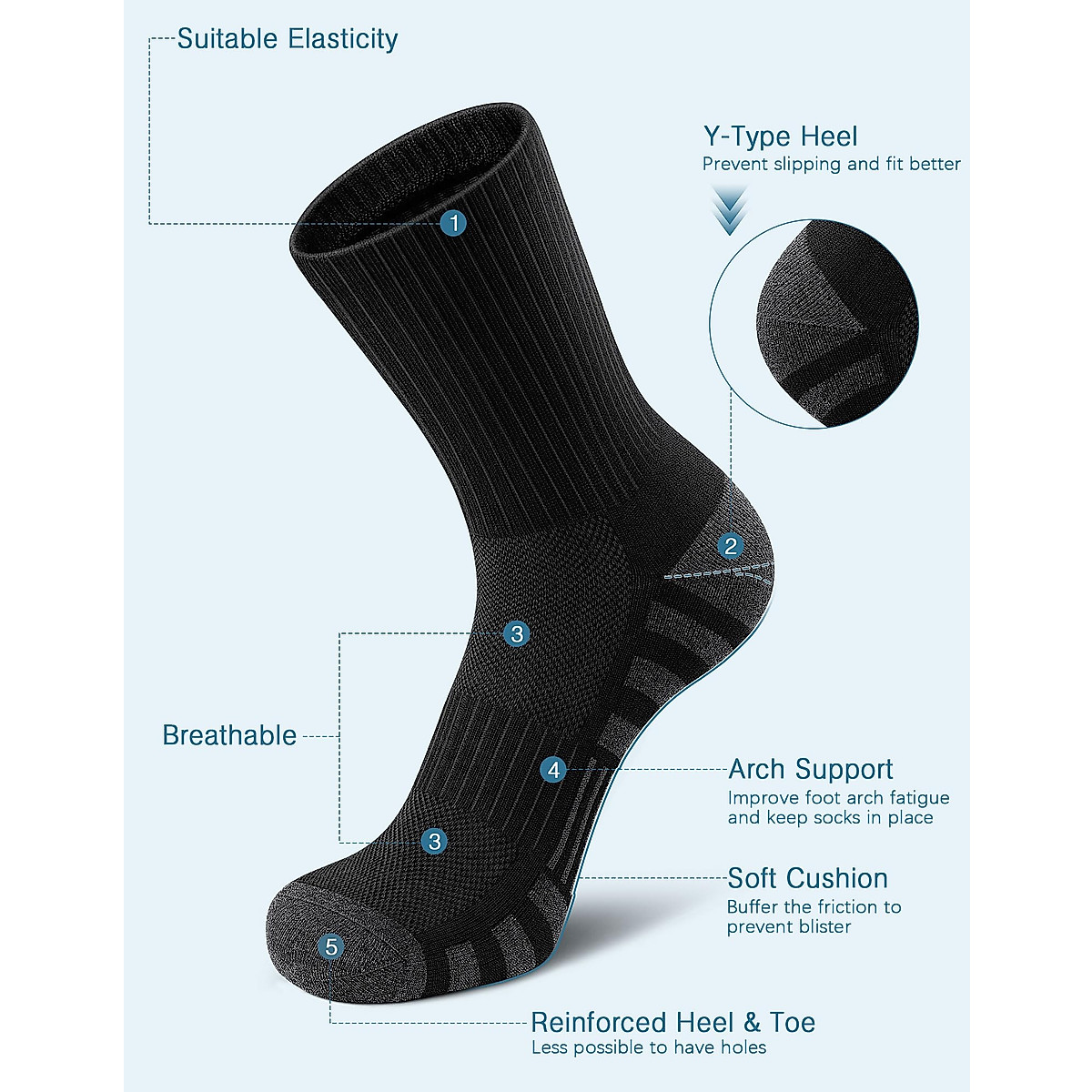 Airacker Athletic Socks Sport Running Calf Socks Performance Cushioned Breathable Crew Socks for Men Women(6 Pairs)