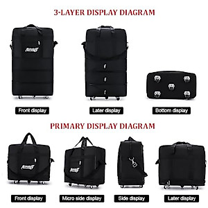 Expandable Rolling Wheeled Duffle Bag Spinner Suitcase Foldable Luggage Expandable (32''), Black