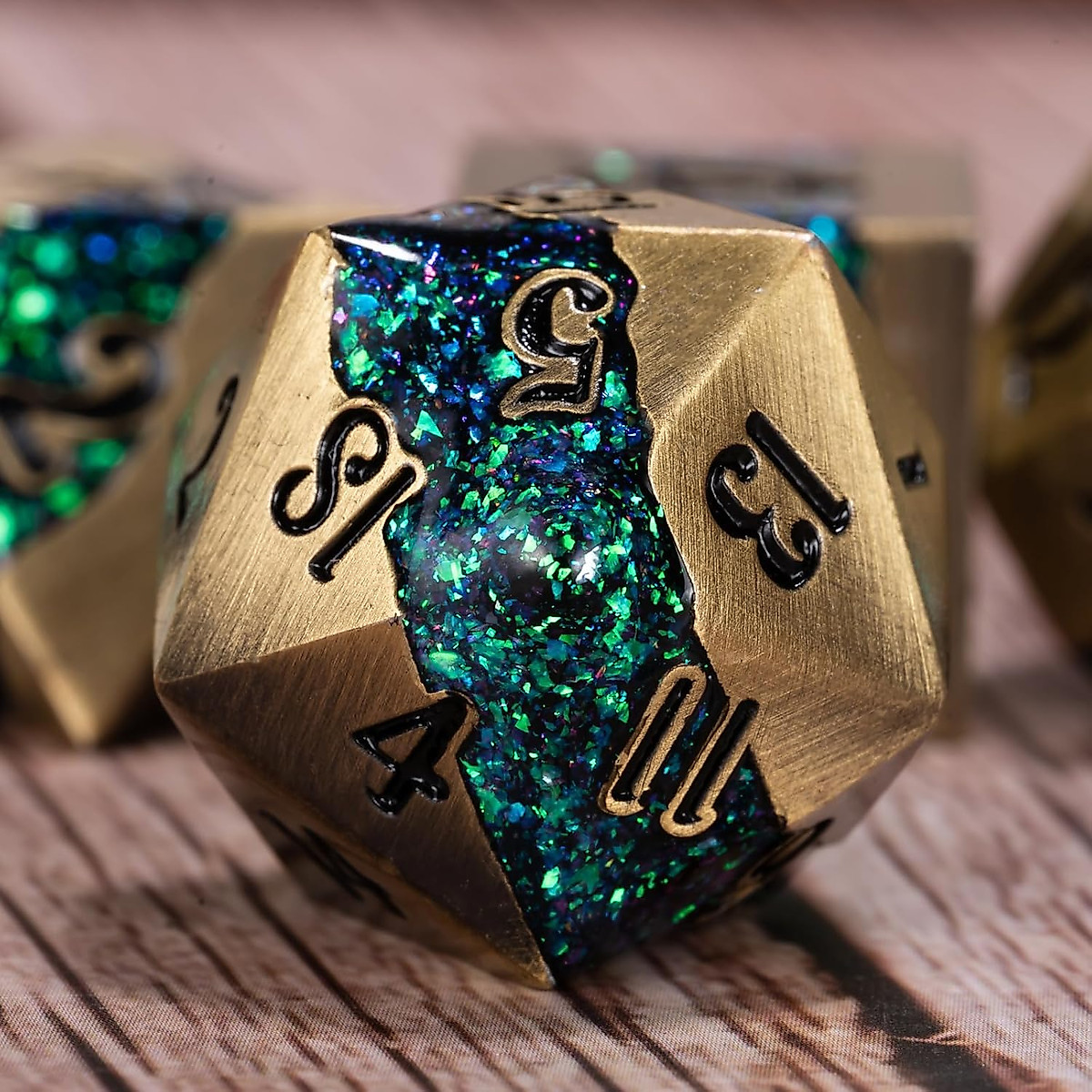 Maywin Metal RPG Dice Set,Mica Glitter Stripe Dice DND,Antique Bronze Dice 7pcs Set for Dungeons and Dragons