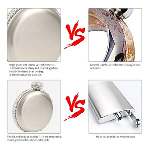 INTOR Hip Liquor Flask for Women, Leakproof Wine Flasks 304 Stainless Steel Rhinestone Portable Flask with Funnel, Women Girls Bling Gift(Silver/5oz)