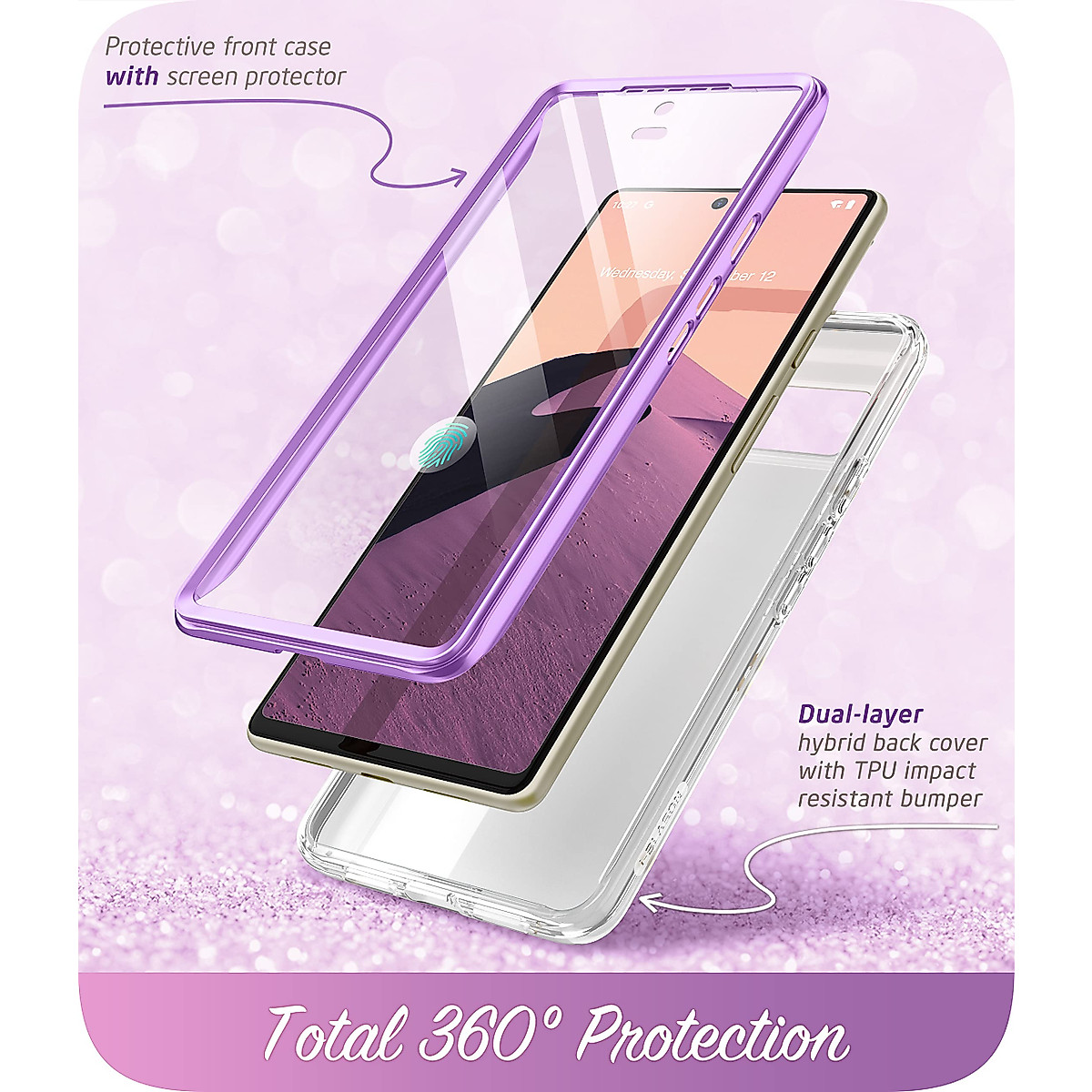 i-Blason Cosmo for Google Pixel 7 Case with Built-in Screen Protector [Support Wireless Charging] Slim Full-Body Stylish Shockproof Anti-Scratch Protective Phone Case for Pixel 7 (2022), Purple