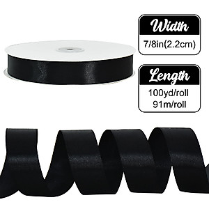 TONIFUL 7/8 Inch x 100yds Black Satin Ribbon Thin Solid Frabic Ribbons for Gift Wrapping, DIY Crafts Bows, Invitations, Floral Bouquets, Christmas Wedding Party Valentine's Decor