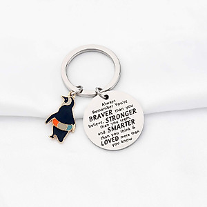 WSNANG Penguin Gifts Keychain Inspirational Penguin Gifts for Penguin Lovers You are Braver Stronger Smarter Than You Think Keychain Penguin Lover Gift Friends Gifts (keychain)
