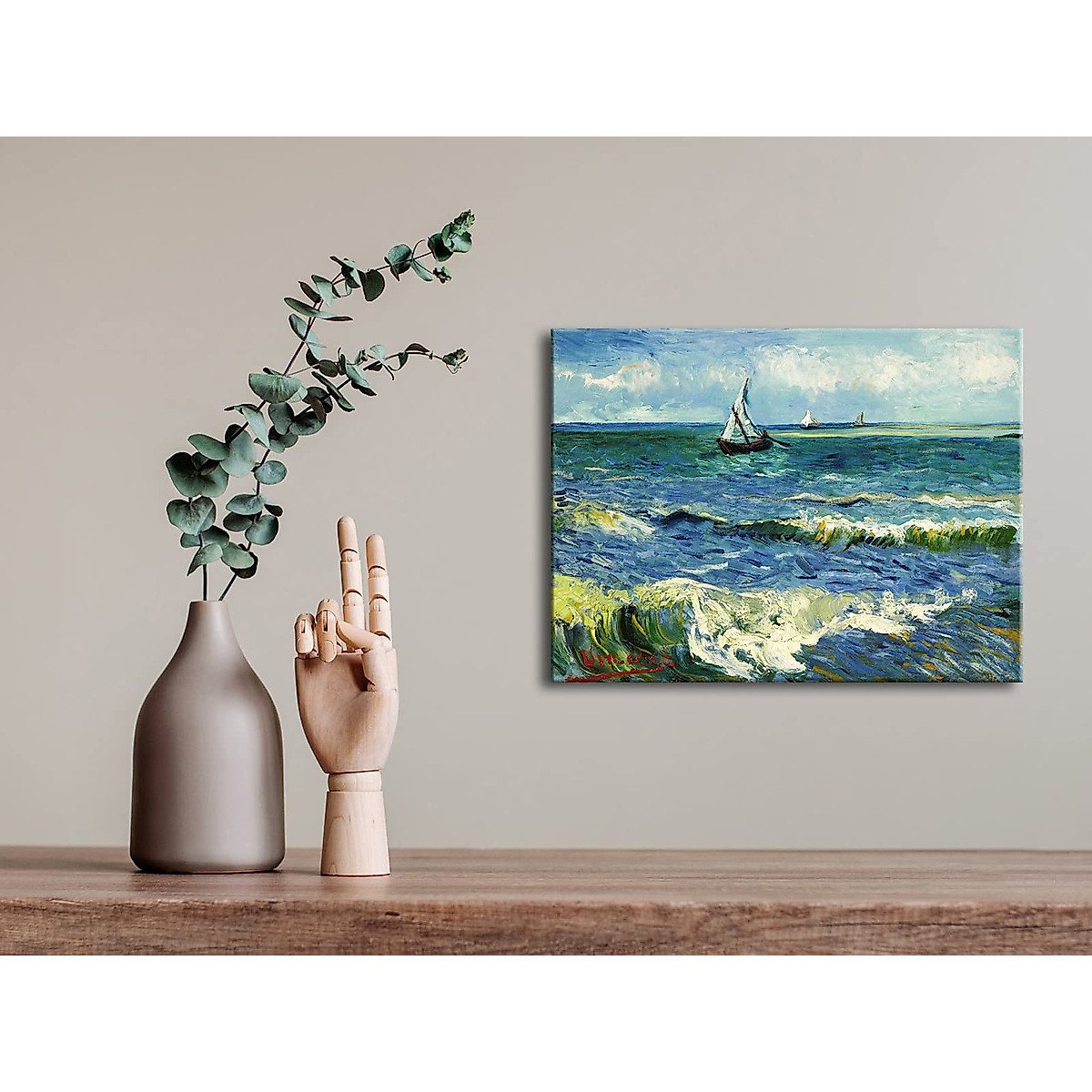 Wieco Art Canvas Prints Wall Art Seascape at Saintes Maries by Vincent Van Gogh Oil Paintings Reproduction Classical Giclee Artwork Ocean Sea Pictures for Bedroom Bathroom Kitchen Home Decorations