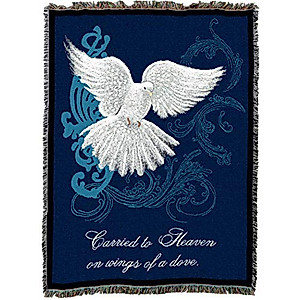 Pure Country Weavers Carried to Heaven on Wings of a Dove Blanket by Sherri Buck Baldwin - Sympathy Bereavement Gift Tapestry Throw Woven from Cotton - Made in The USA (72x54)