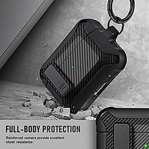 Maxjoy for Airpods Pro 2nd Generation Case, Carbon Fiber Secure Lock Clip Full Body Shockproof Hard Shell Protective Case Cover with Keychain for Apple AirPod Pro 2, Black