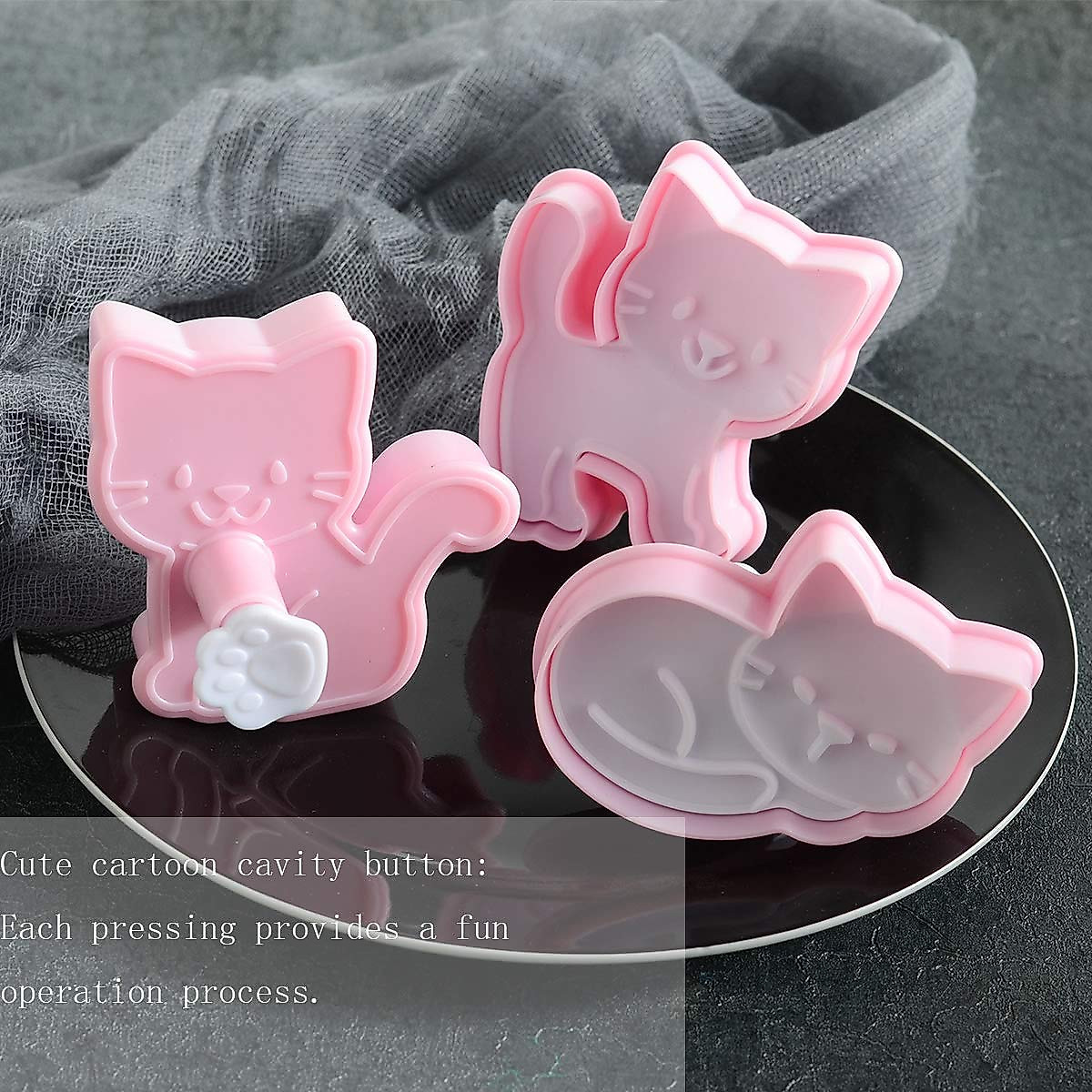 GOODFEER Cookie Cutters Cat Shape,3pcs Animal Cookie Stamps for Baking, bladeless safety Baking Molds For Biscuit