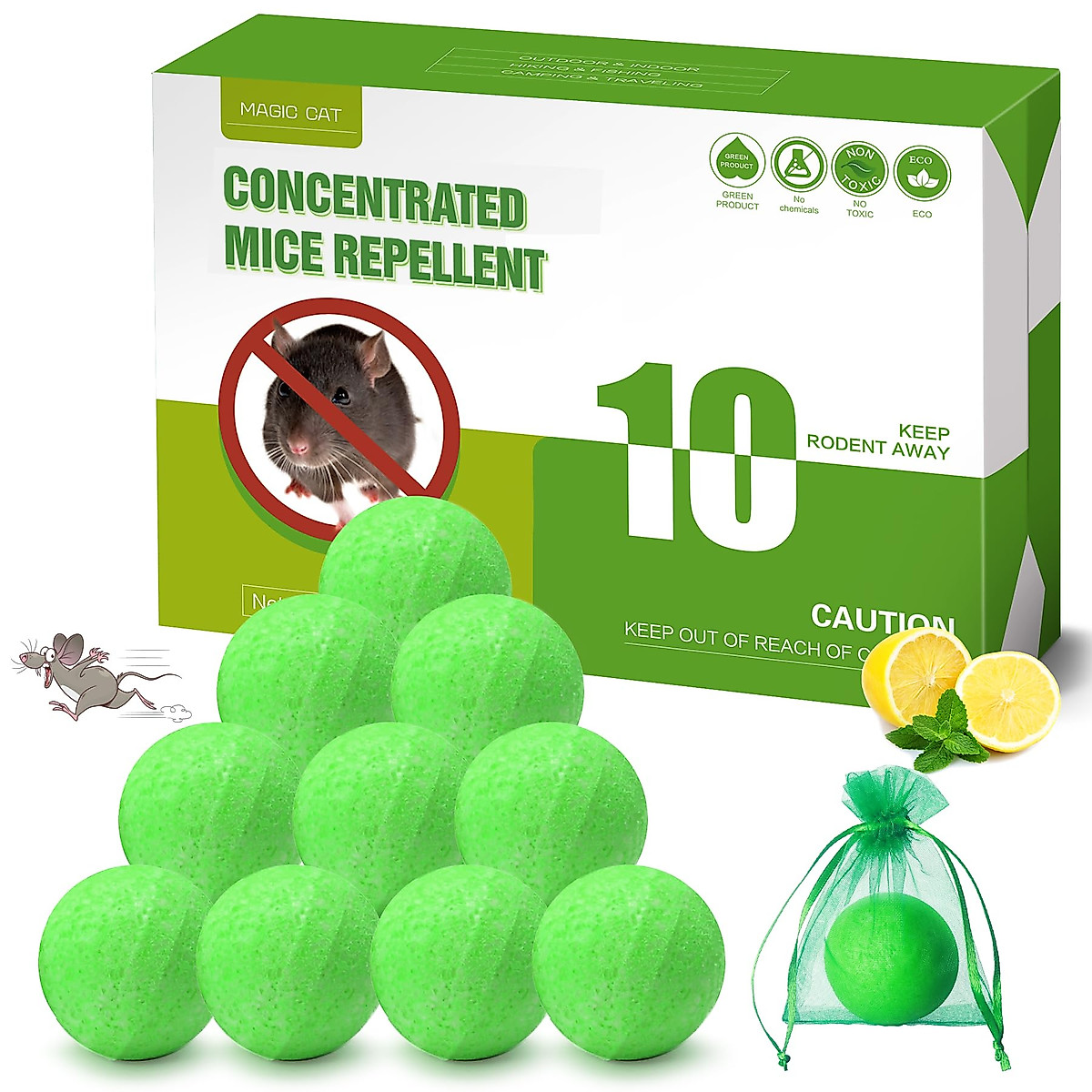 MAGIC CAT Rodent Repellent Peppermint Oil to Repel Mice & Rats, 10 Pack Natural Rat Deterrent for Indoor Home Pet Family Safe, Mouse Stopper for Car Engine RV Truck Garage Closet Boat Rodent Control