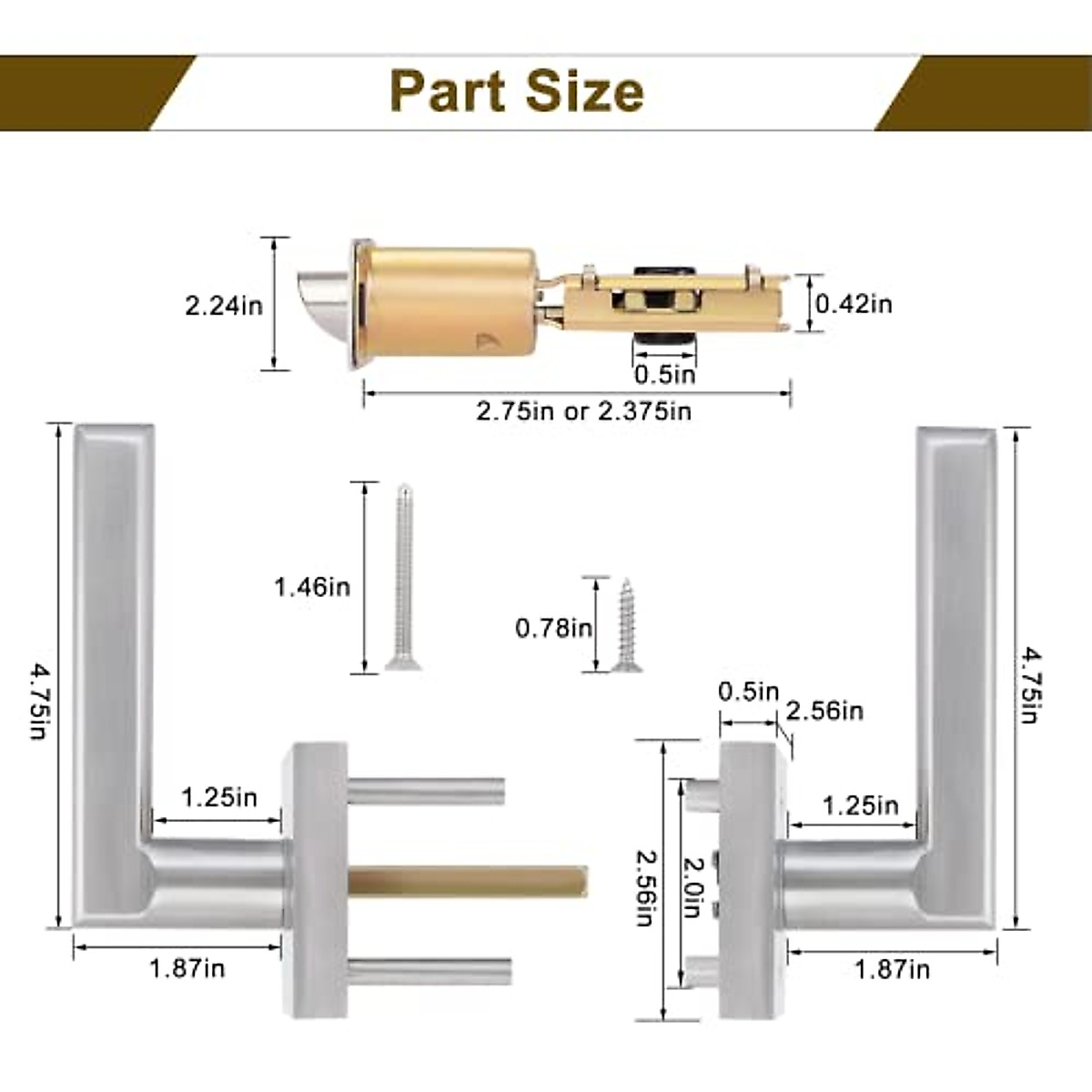 HOSOM 6 Pack Passage Door Handles Interior Door Levers for Hallway, Closet Doors Heavy Duty No Locking Door Handle Set, Satin Nickel Finished with Square Plate