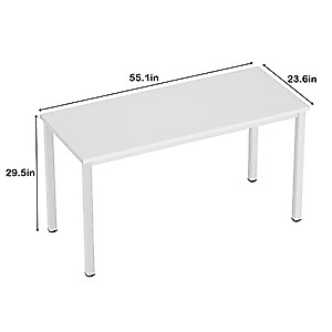 Need 55 Inch Large Computer Desk - Modern Simple Style Home Office Gaming Desk, Basic Writing Table for Study Student, White Metal Frame, White