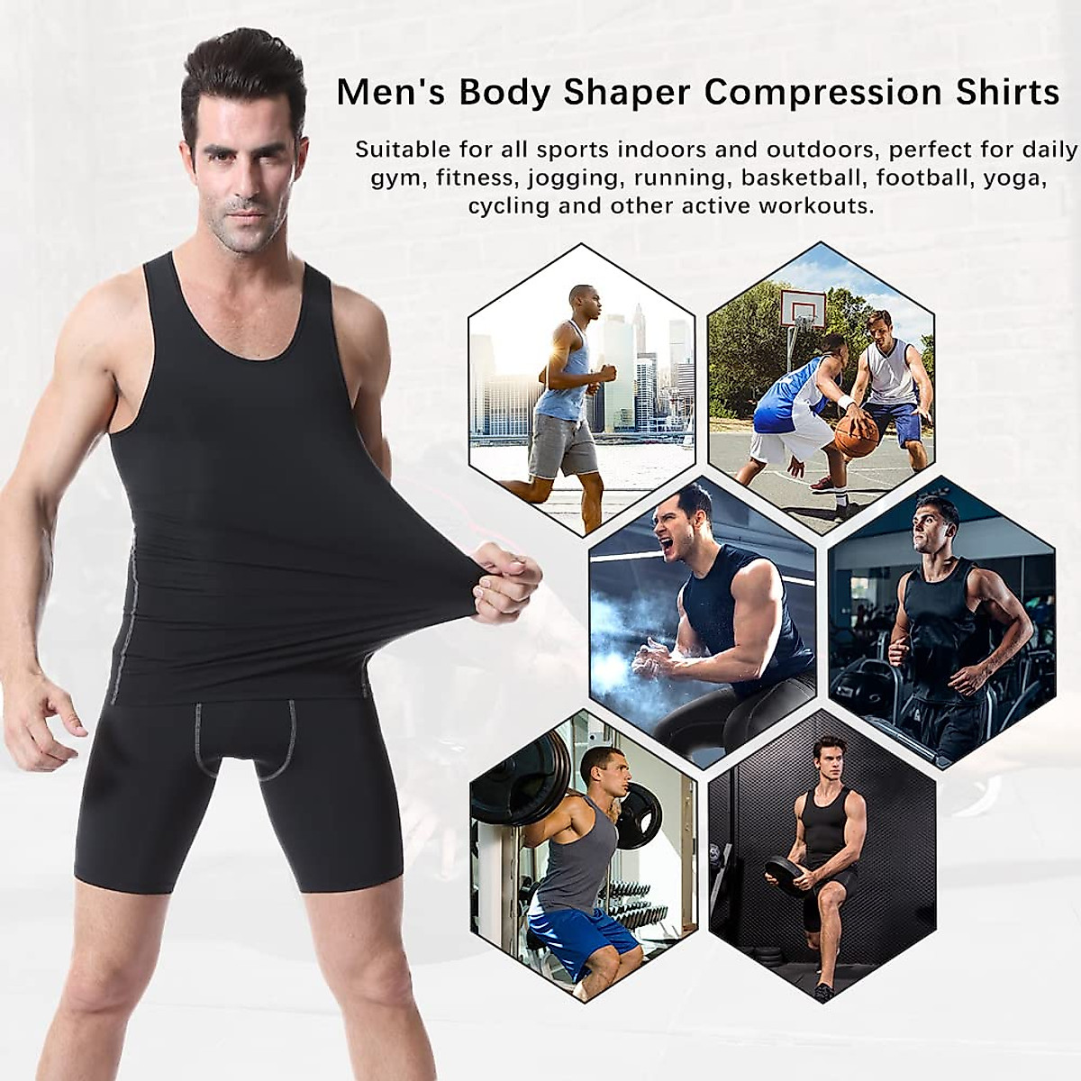 3 Pack Compression Tank Top for Men Bodybuilding Gym Athletic Tight Undershirts Workout Tops Black/Black/Black