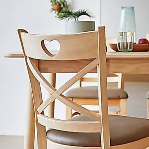 Livinia Heart X-Back Dining Chair Set of 2, Solid Malaysian Oak PU Leather Upholstered Cushion Seat Wooden Cross Back Side Chairs (Natural-Oak)