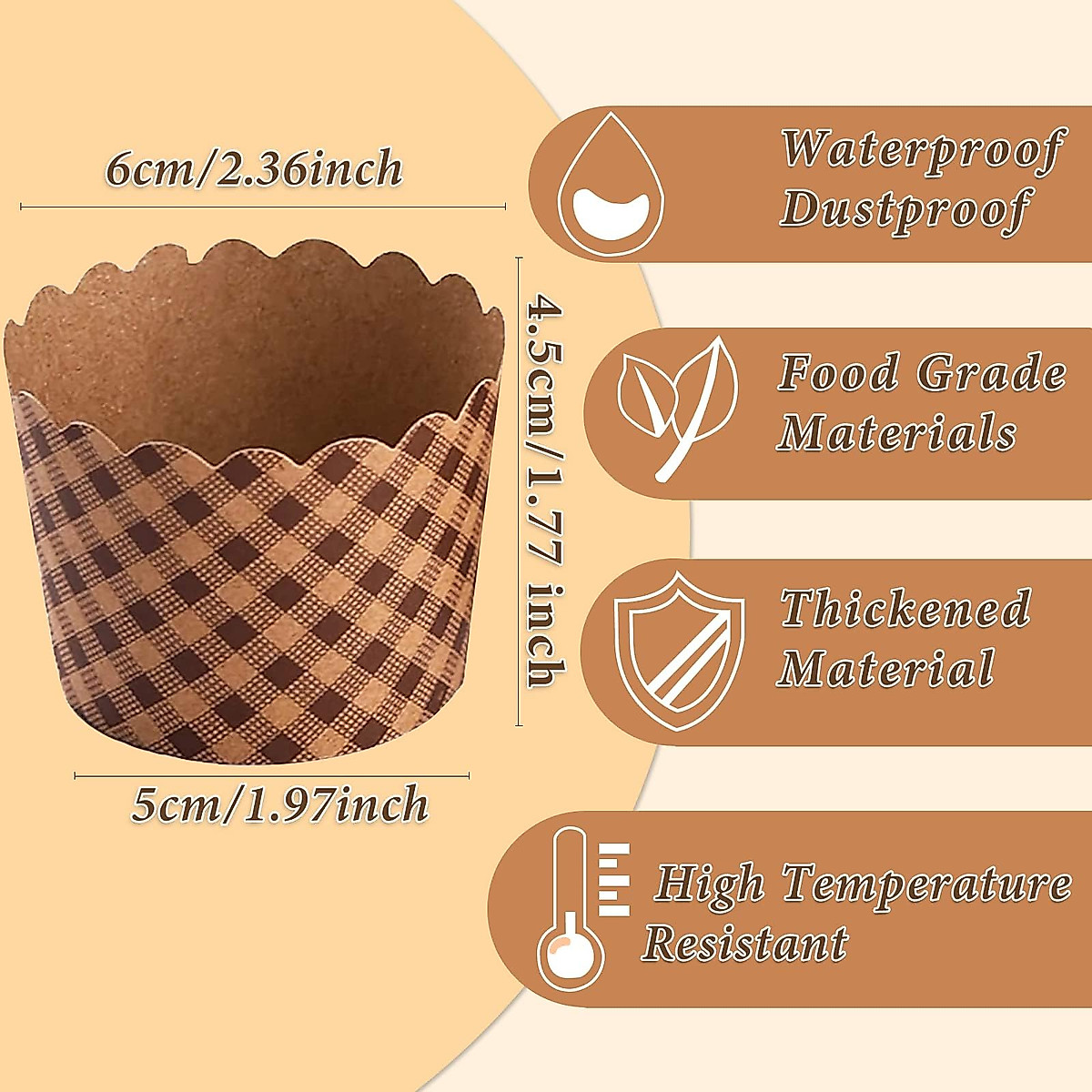 WOENOER Baking Cups, 200 PCS Paper Cupcake Liners Muffin Liner, Brown Cup Cake Baking Holder Kraft Paper Cup Heavy Duty Greaseproof Wrappers Supplies for Fall Bakery Wedding Christmas Cup (Small)