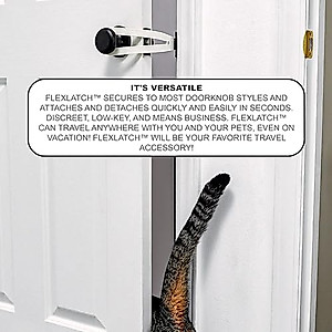 FlexLatch Cat Door Holder Latch - Bright White Cat Door Alternative Installs Fast Flex Latch Strap Let's Cats in and Keeps Dogs Out of Litter & Food. Safe Baby Proof One Piece No Measuring Extra Easy