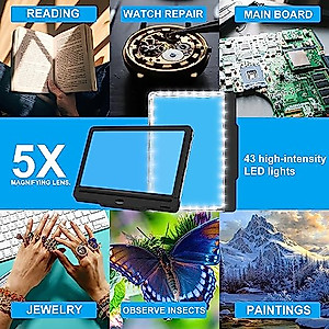 5X Magnifying Glass with Light, Dimmable LED 9.5” x 6.9” Full Page Magnifier, Rechargeable Magnifying Glass for Reading - Ideal Magnifier for Reading and Close Work - Black