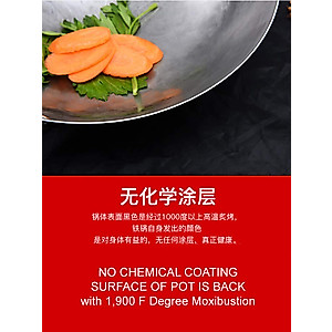 SERENITA Chinese 100% Hand Hammered Iron Woks Stir Fry Pans, Non-stick, No Coating, Less Oil, Black Seasoned Wooden handle (Pro-30cm)