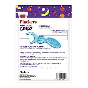 Plackers Kids Dual Gripz Flossers with Fluoride, Grip Me Handle, Fruit Smoothie Swirl Flavor, BPA Free, Colorful Floss Picks for Kids of All Ages, 75 Count (Pack of 4)