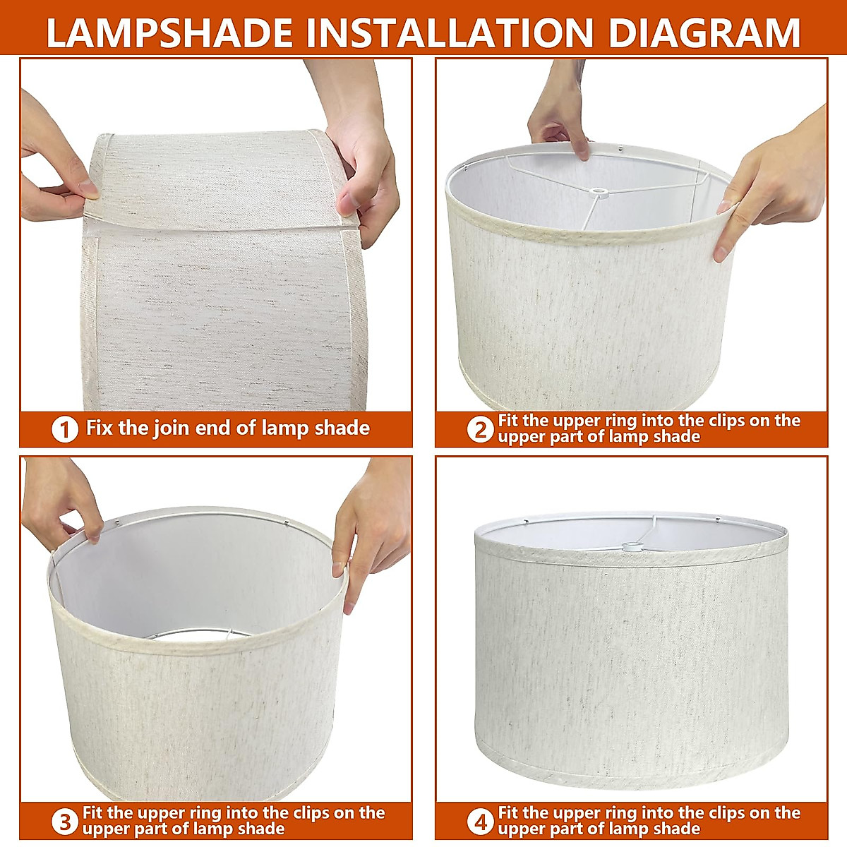 TOOTOO STAR Brown Drum Lamp Shade 13.25"x14.25"x9" inches Assembly Required Natural Linen Lampshade for Table Lamp,Bedside Lamp,Floor Lamp