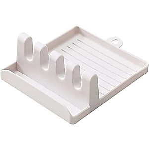 QBOMB Cooking Utensil Rest,Cooking Ladle/Spatula/Spoon Multiple Kitchen Fork Spoon Holders with 4 Slots and Pot Lid Holder for Kitchen Keeps Countertops Clean 2 Pack