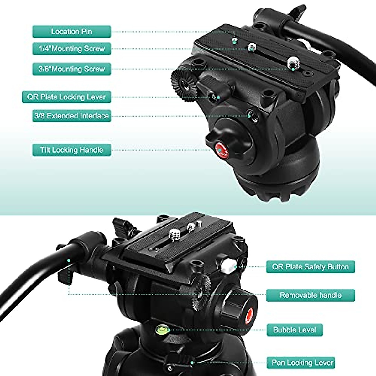 YoTilon Heavy Duty Tripod,70.8 Inch Professional Video Tripod with Fluid Head and Max Loading 17.6 LB, Universal QR Plate, for HDSLR and Interchangeable Lens Cameras, Camcorder.