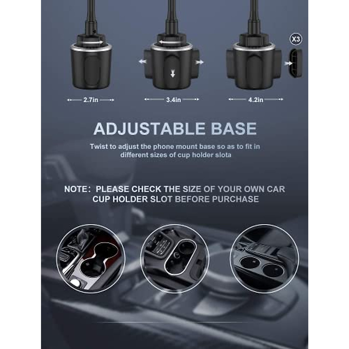 Car Cup Holder Phone Mount, Cup Phone Holder for Car 360° Adjustable Gooseneck Car Phone Holder for Cell Phone, iPhone,Samsung,Huawei,LG, Sony, Nokia GPS and More, Black