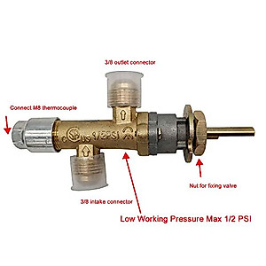 METER STAR 3/8" Male Flare Propane Gas Fire Pit & Heater Fireplace Main Control Valve Low Pressure with Flame Failure Safety Low Pressure Thermoelectric Valve