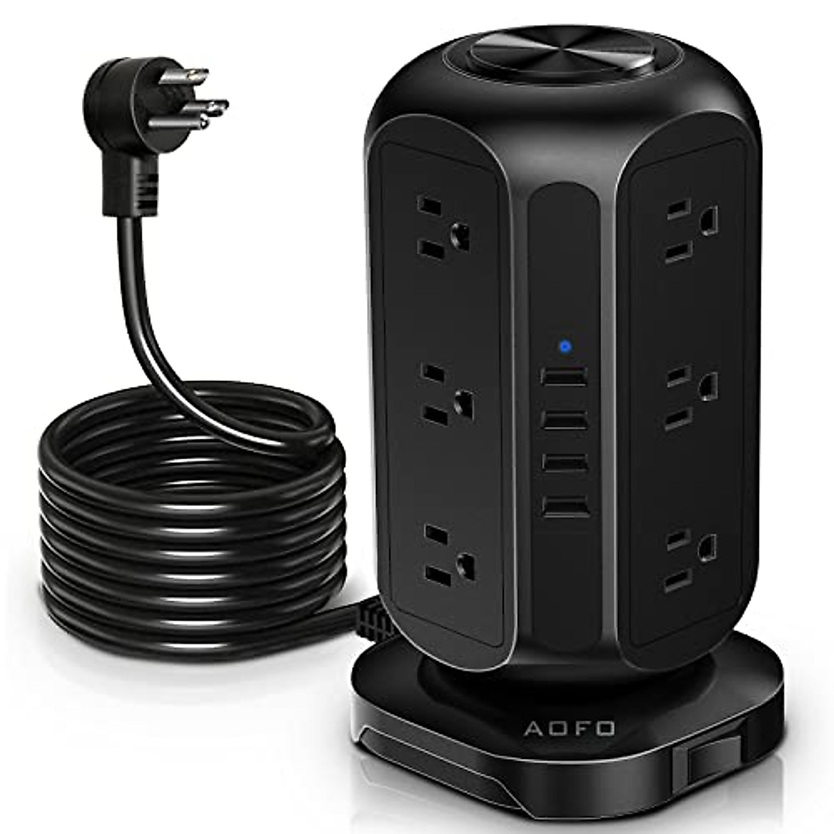 Power Strip Tower AOFO Surge Protector 12 AC Outlets with 4 USB Ports Charging Station with Overload Protection, Widely Spaced Multiple Outlets with 10Ft Long Extension Cord for Home, Dorm & Office