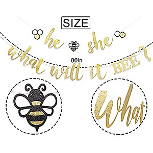 He She What Will It Bee - Golden Glitter Party Banner Decorations, Bee Gender Reveal Banner, Bee Theme Baby Shower, Baby Shower Shower Banner，golden Glitter Banner