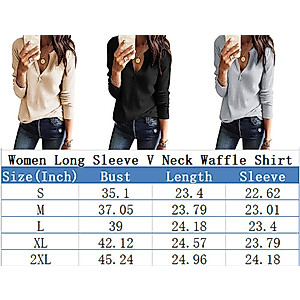 Famulily Women's Waffle Knit Long Sleeve Shirt Loose V Neck Thermal Tops and Bloue White Large