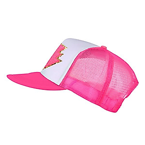 Lightning Bolt Hat Glitter Lightning Trucker Hats Women Cute Trendy Snapback Preppy Hat 80s Retro Foam Mesh Baseball Cap Hot Pink