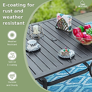 MFSTUDIO 6 Pieces Outdoor Patio Dining Set for 4 with Umbrella, Patio Square Metal Table and Rattan Chairs of 4 with Umbrella, Outdoor Patio Wicker Dining Furniture Set with 10ft Umbrella (Navy Blue)