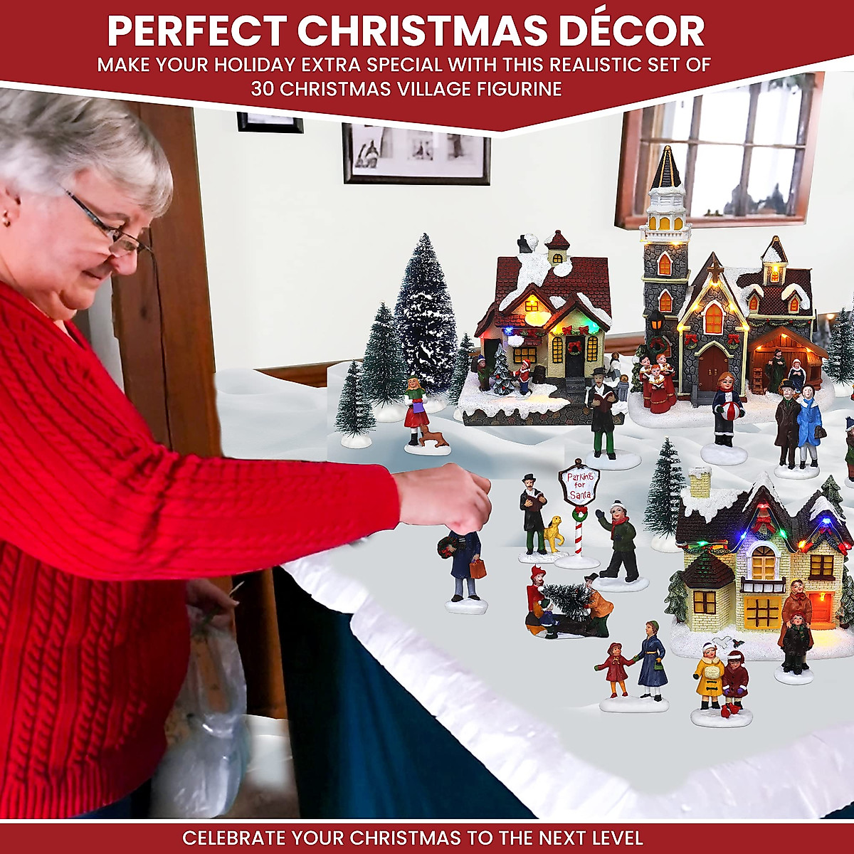 Christmas Village Figurines Decoration Set - Perfect Addition to Your Christmas Indoor Decorations & Snow Village Displays - A Thoughtful Gift for Your Loved Ones (30 Piece Christmas Village Set)